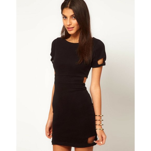 ASOS | Dresses | Ribbed Cutout Short Sleeve Bodycon Sheath Dress S ...